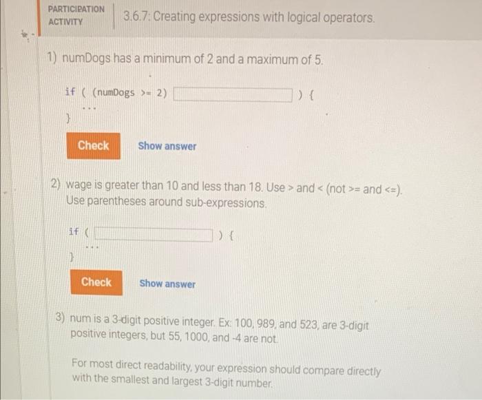 Solved PARTICIPATION ACTIVITY 3.6.7. Creating expressions | Chegg.com