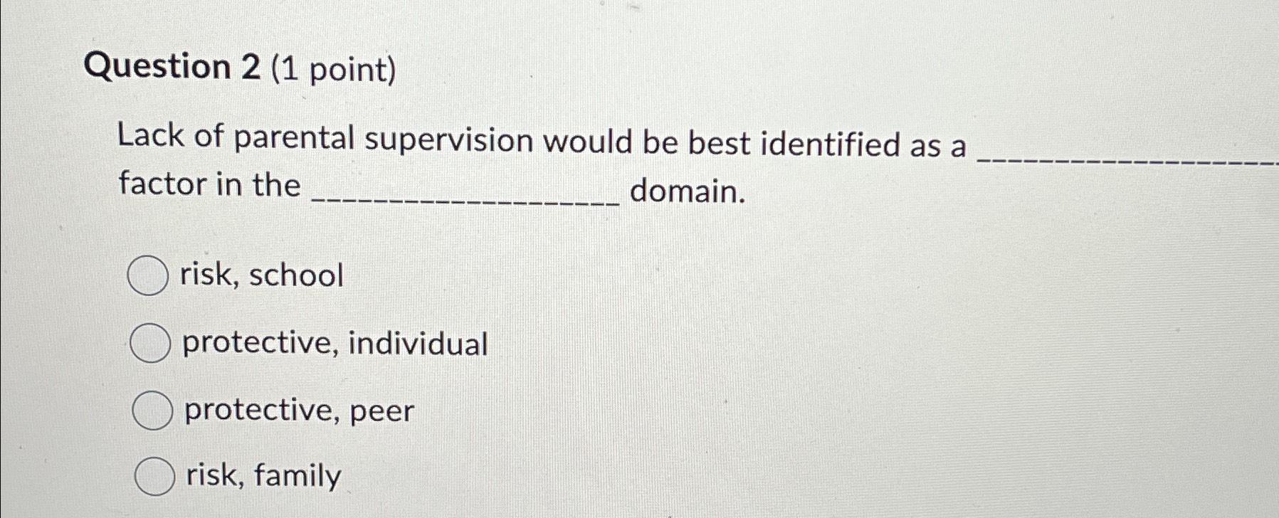 Solved Question 2 (1 ﻿point)Lack of parental supervision | Chegg.com