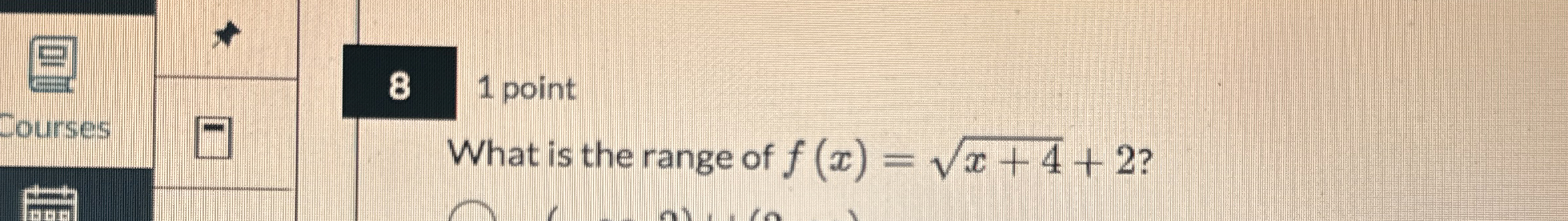 Solved 8 1 ﻿pointWhat is the range of f(x)=x+42+2 ? | Chegg.com