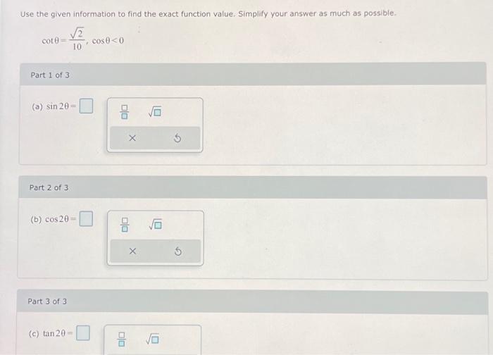 Solved Use the given information to find the exact function | Chegg.com