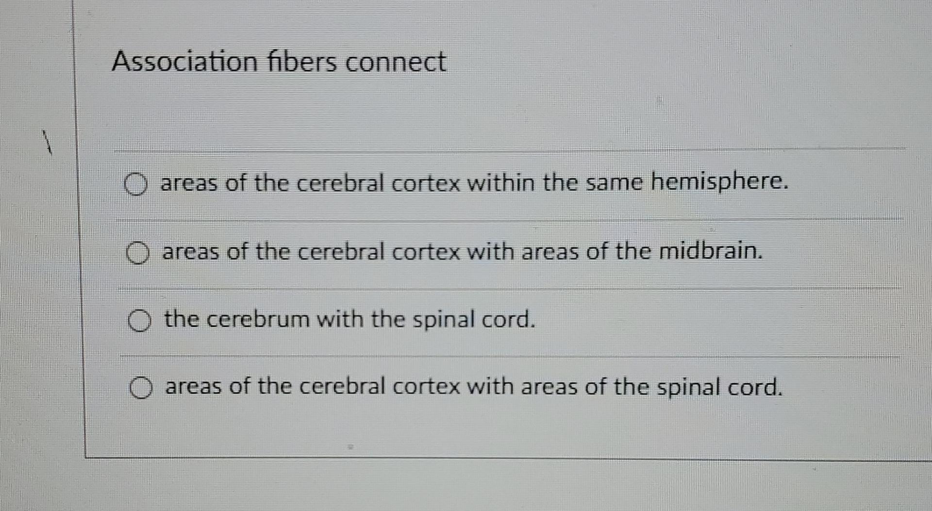 Solved Association fibers connectareas of the cerebral | Chegg.com