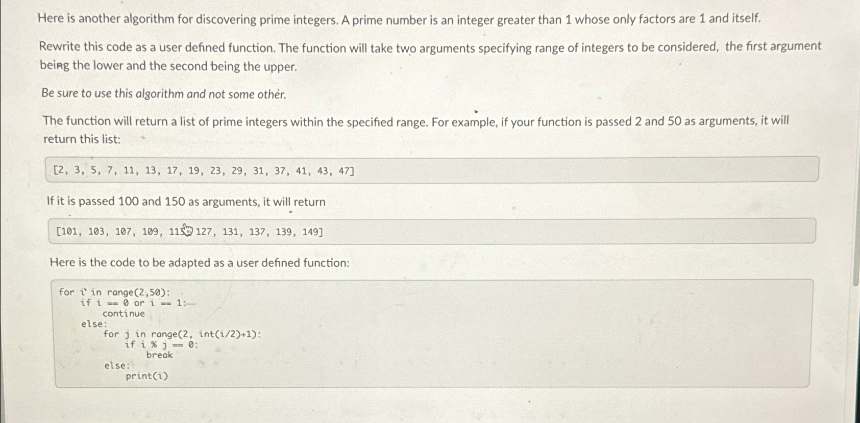 Here is another algorithm for discovering prime | Chegg.com