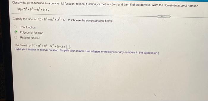 Solved Classify the given function as a polynomial function, | Chegg.com