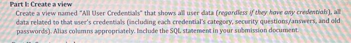 Solved Part I: Create a view Create a view named "All User | Chegg.com