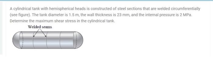A cylindrical tank with hemispherical heads is | Chegg.com