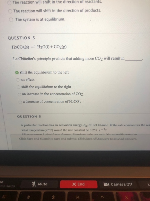 Solved The reaction will shift in the direction of | Chegg.com