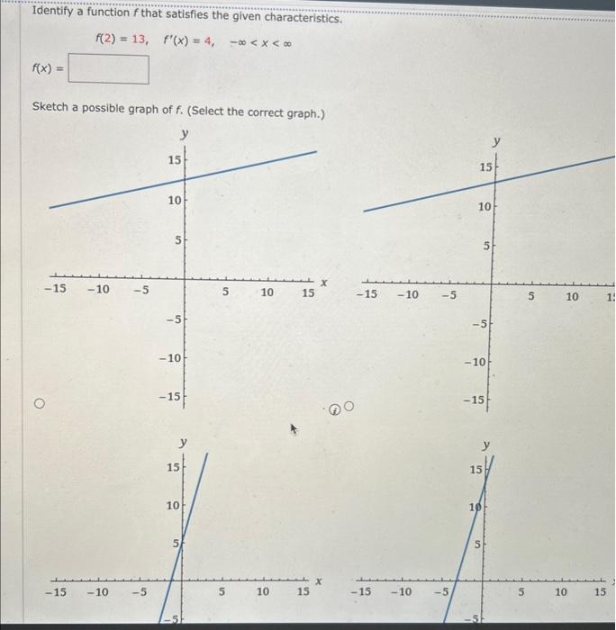 Solved f(2)=13,f′(x)=4,−∞ | Chegg.com
