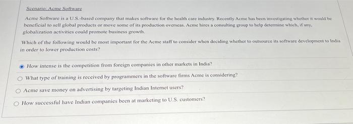 Solved Secnario: Acme Software Acme Software is a U.S. based | Chegg.com