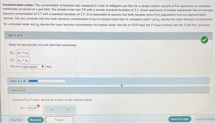 Solved Contaminated water: The concentration of benzene was | Chegg.com