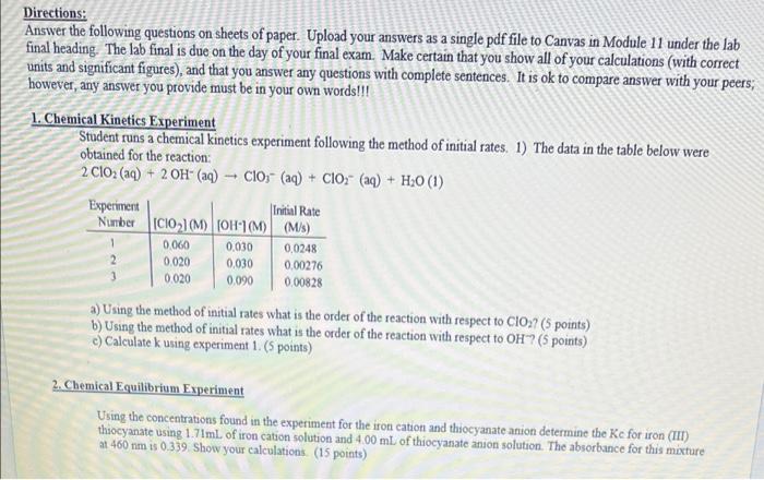 Solved Directions: Answer the following questions on sheets | Chegg.com