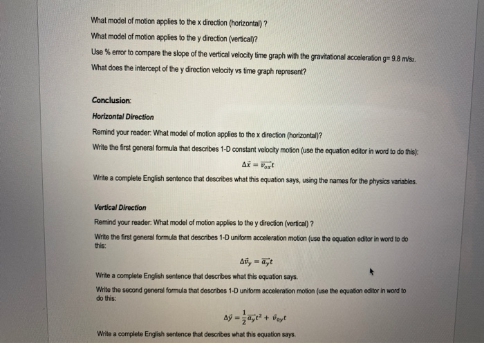 Solved What model of motion applies to the x direction | Chegg.com