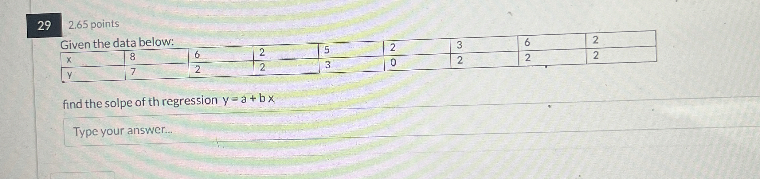 Solved 29,2.65 ﻿pointsGiven the data below:Given the data | Chegg.com