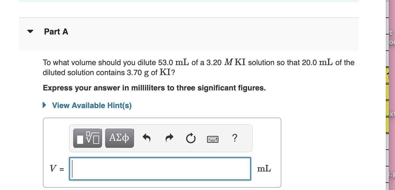 Solved Part ATo what volume should you dilute 53.0 ﻿mL of a | Chegg.com