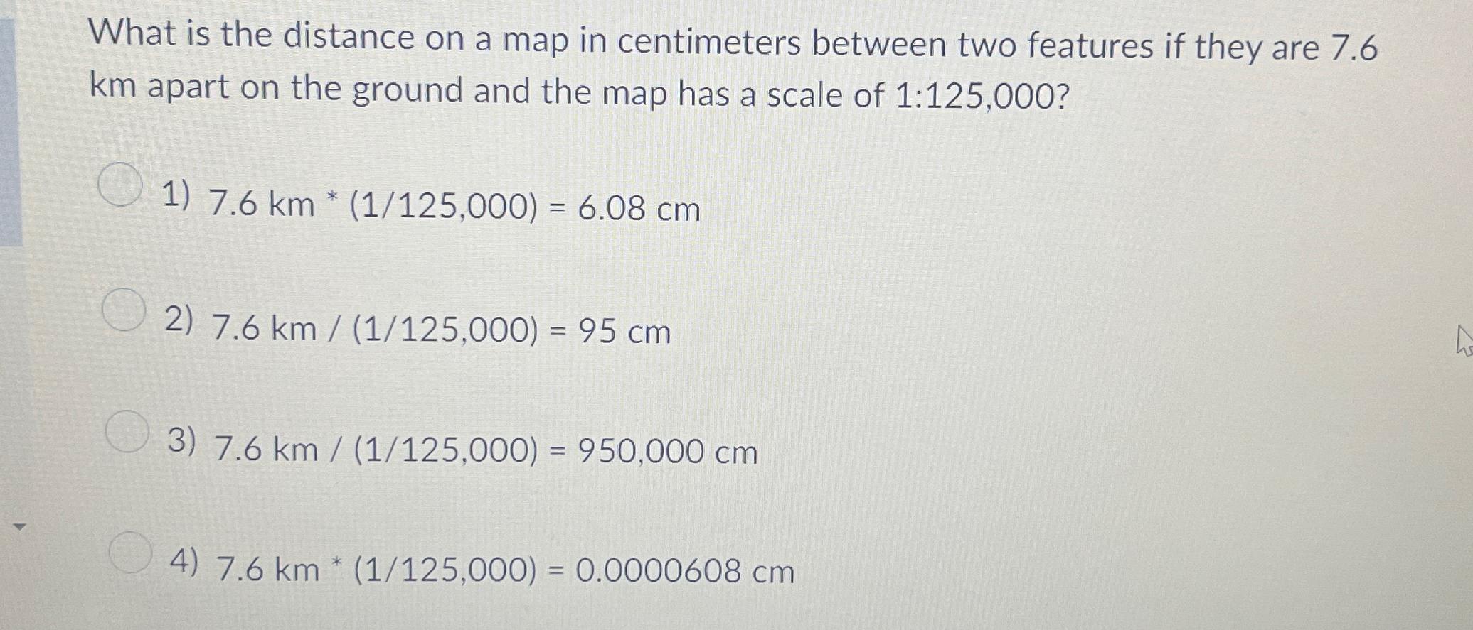 Solved What is the distance on a map in centimeters between | Chegg.com
