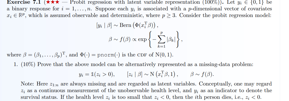 Solved Exercise - ﻿Probit regression with latent variable | Chegg.com