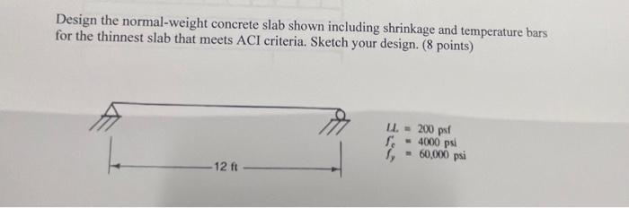 Solved Design the normal-weight concrete slab shown | Chegg.com