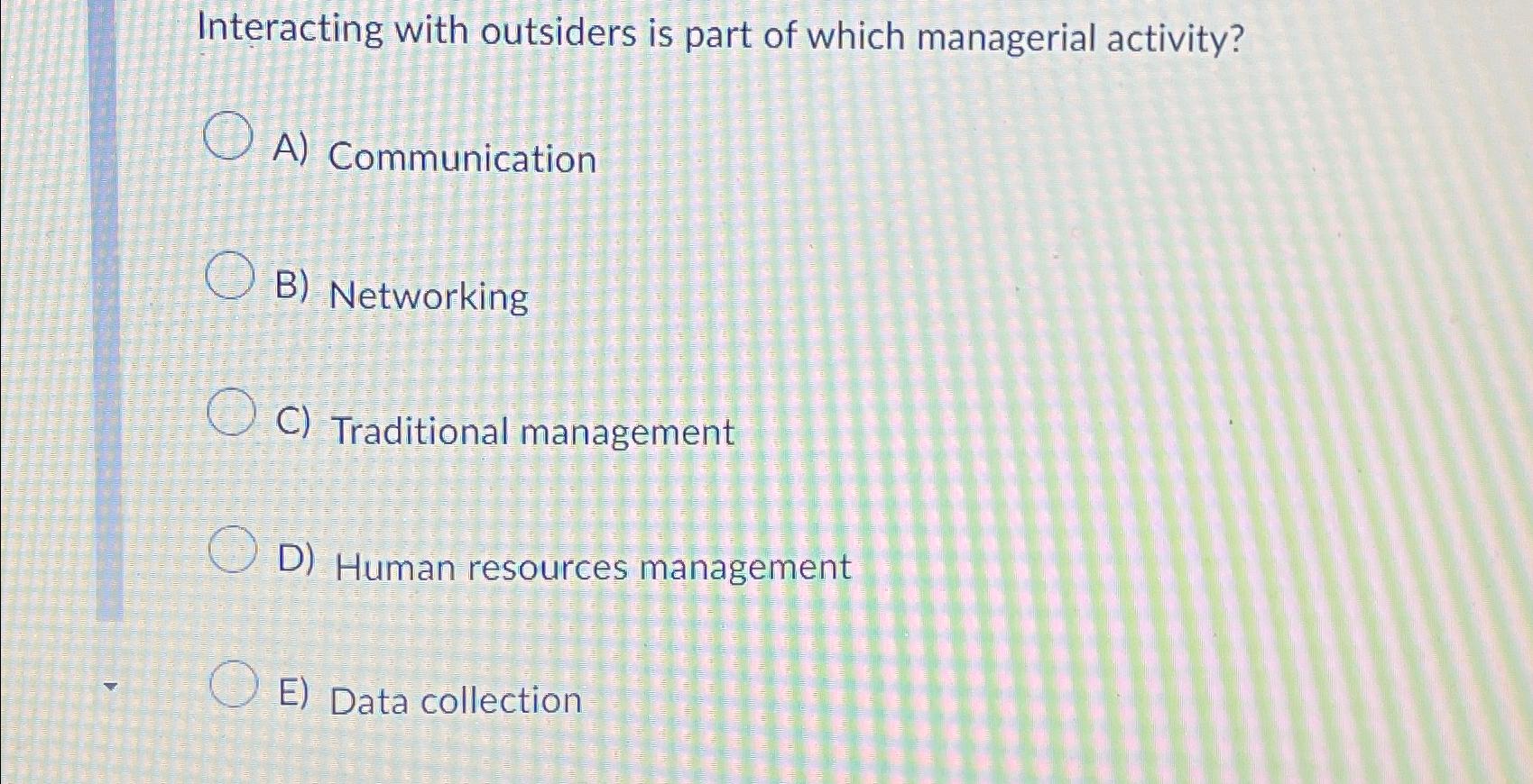 Solved Interacting with outsiders is part of which | Chegg.com
