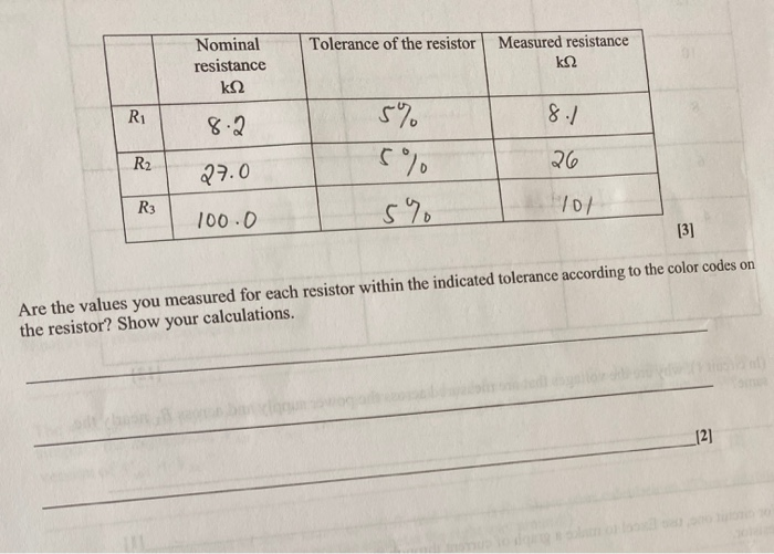 Solved Tolerance of the resistor Nominal resistance ΚΩ | Chegg.com