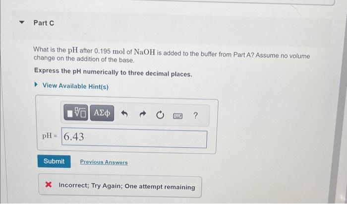 Solved What is the pH of a buffer prepared by adding 0.405 | Chegg.com