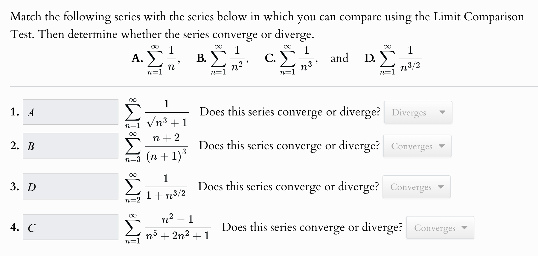 Solved Match the following series with the series below in | Chegg.com