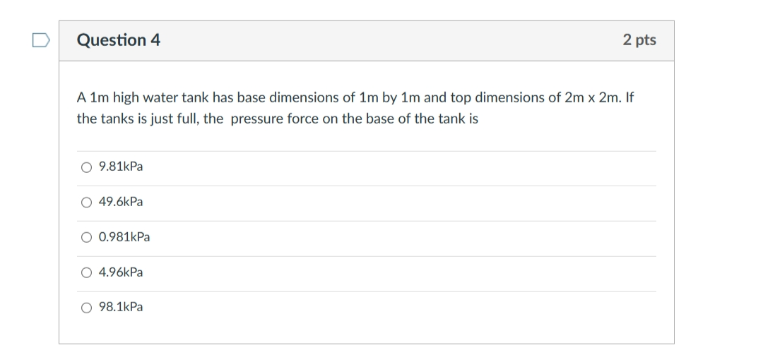 Solved Question 4A 1m ﻿high water tank has base dimensions | Chegg.com