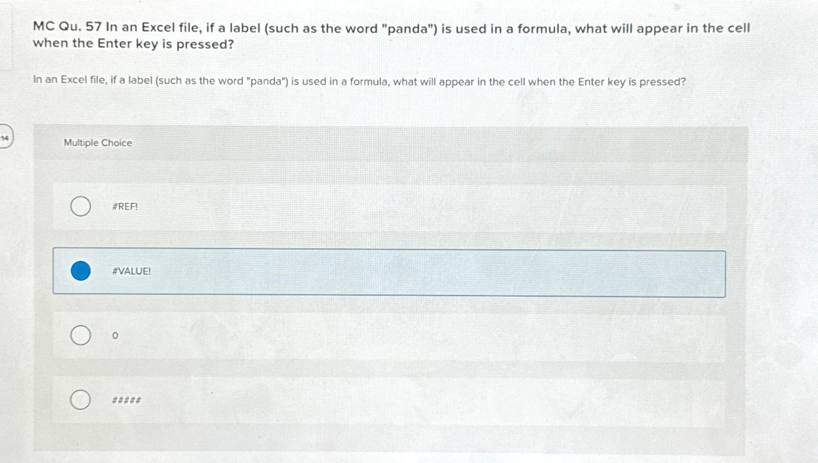 Solved MC Qu. 57 ﻿In an Excel file, if a label (such as the | Chegg.com