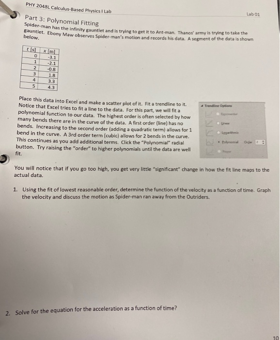 Solved PHY 2048L Calculus-Based Physics Lab Lab 01 Part 3: | Chegg.com
