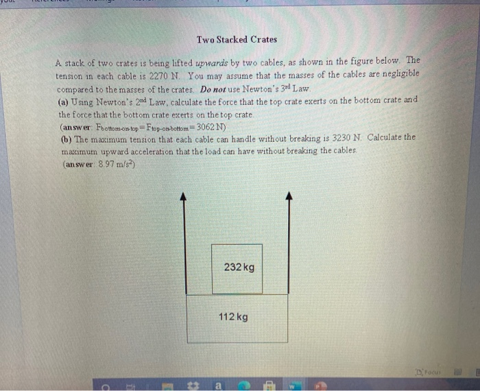 Solved Two Stacked Crates A stack of two crates is being | Chegg.com