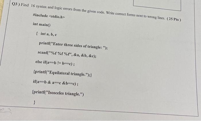 Solved Q3 ) Find 16 syntax and logic errors from the given | Chegg.com