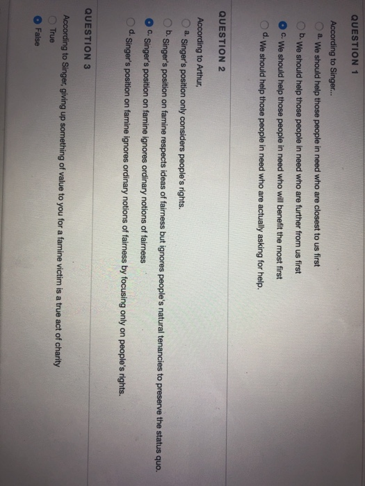 Solved QUESTION 1 According to Singer... a. We should help | Chegg.com