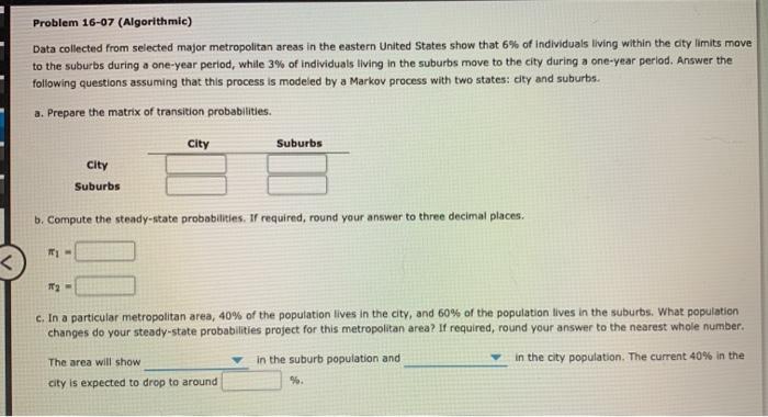Solved Problem 16-07 (Algorithmic) Data collected from | Chegg.com