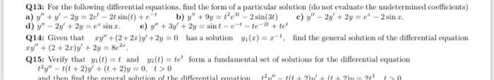 Solved Q13: For the following differential equations, find | Chegg.com