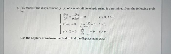 Solved 8. [15 marks] The displacement y(x,t) of a | Chegg.com