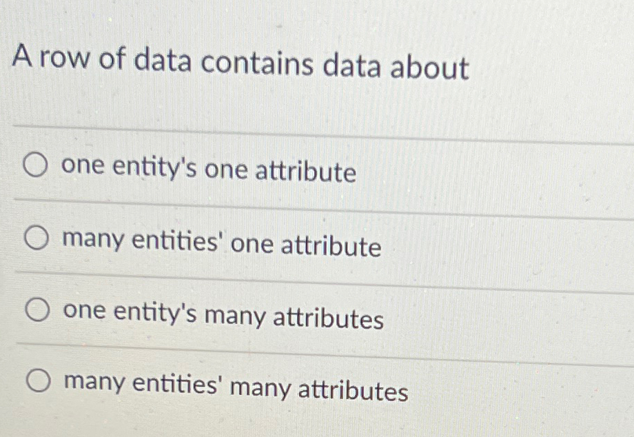 Solved A row of data contains data aboutone entity's one | Chegg.com