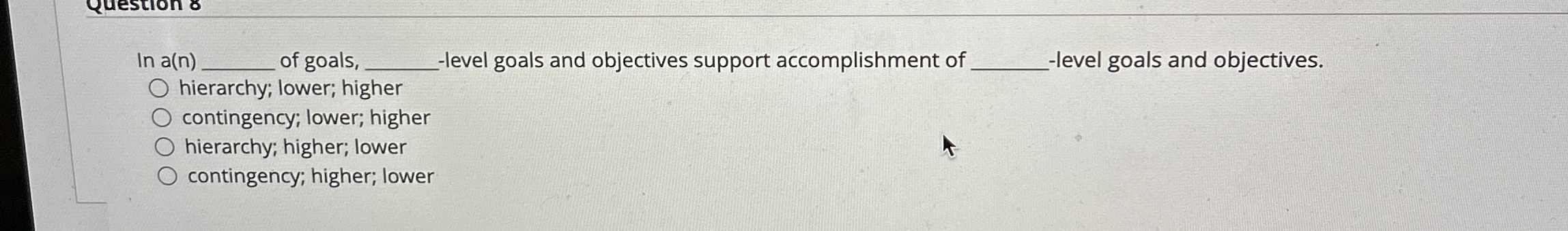 Solved In a(n)of goals,-level goals and objectives support | Chegg.com