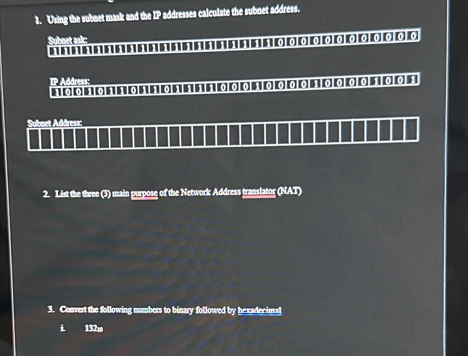 Solved Using the subnet mask and the IP eddresses cilculate | Chegg.com