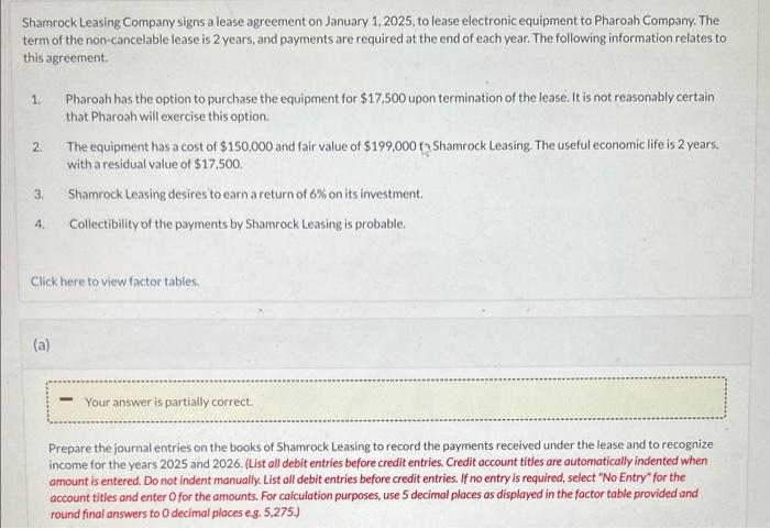 Solved Shamrock Leasing Company signs a lease agreement on | Chegg.com