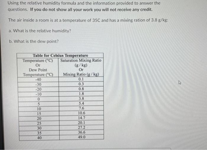 Solved Using the relative humidity formula and the | Chegg.com
