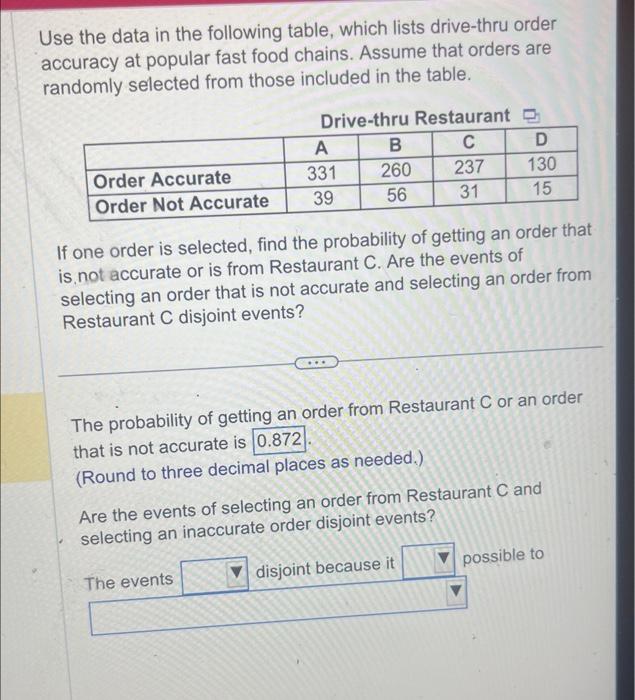 Solved Use the data in the following table, which lists | Chegg.com