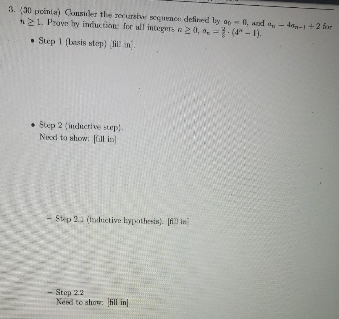 Solved - 3. (30 points) Consider the recursive sequence | Chegg.com