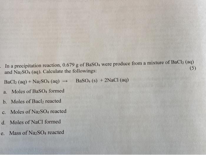 Solved In a precipitation reaction, 0.679 g of BaSO4 were | Chegg.com