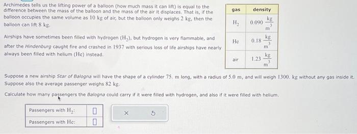 Solved Archimedes tells us the lifting power of a balloon | Chegg.com