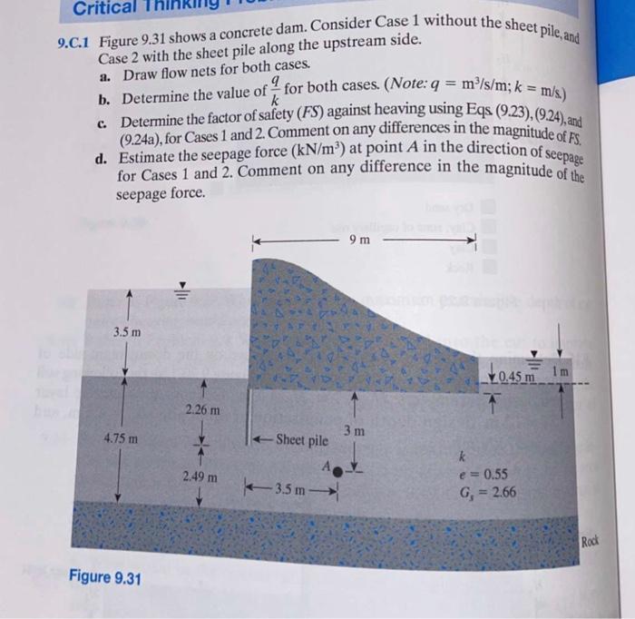 [Solved]: 9.C.1 Figure 9.31 shows a concrete dam. Consider