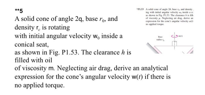 Solved *P1.53 A solid cone of angle 20, baser and density | Chegg.com