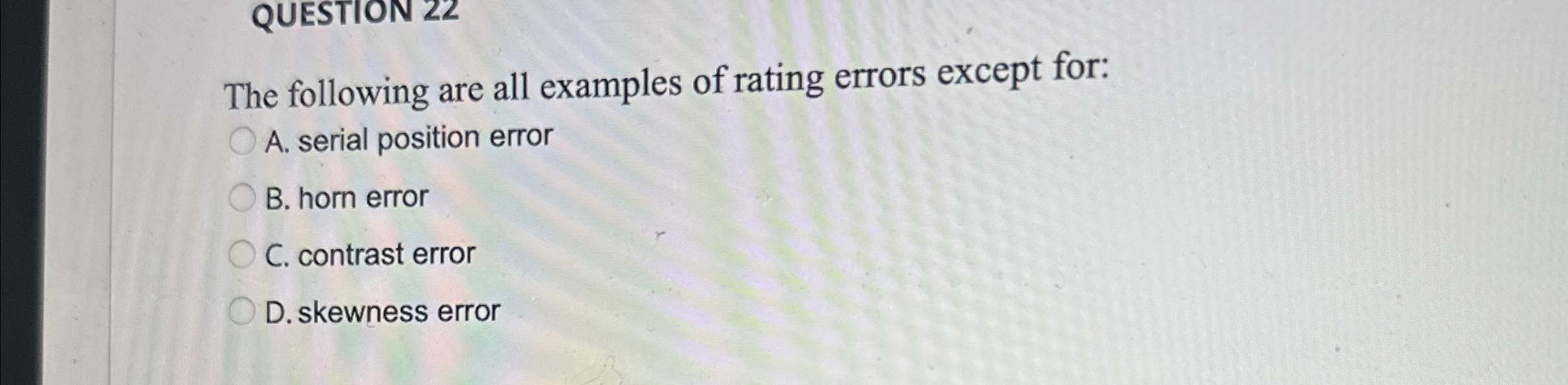 Solved The following are all examples of rating errors | Chegg.com