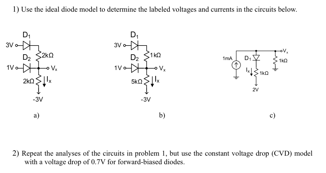 Solved Use the ideal diode model to determine the labeled | Chegg.com