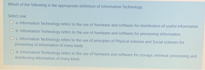 Solved Which of the following is the appropriate definition | Chegg.com