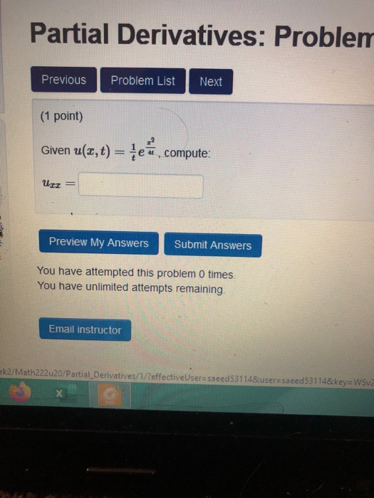 Solved Partial Derivatives: Problem Previous Problem List | Chegg.com