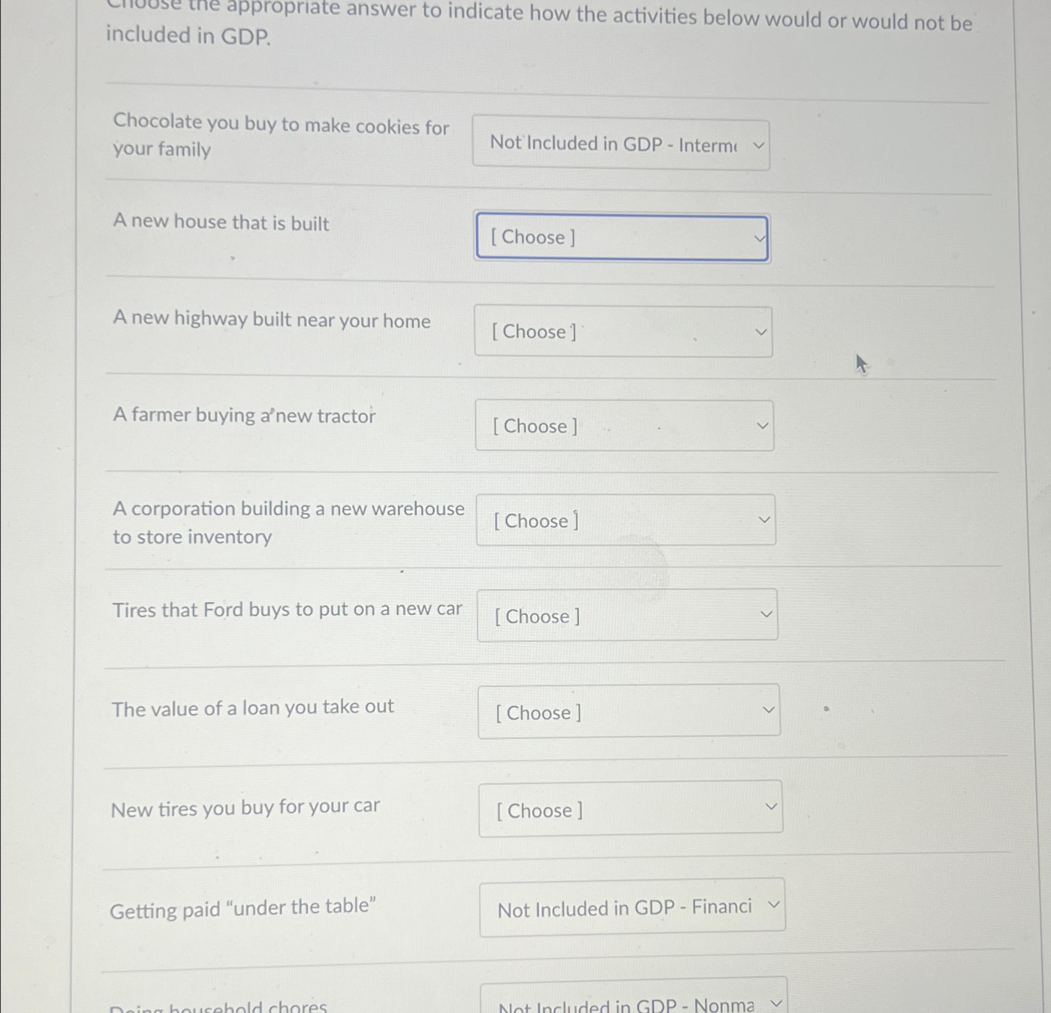 Solved included in GDP.Chocolate you buy to make cookies for | Chegg.com
