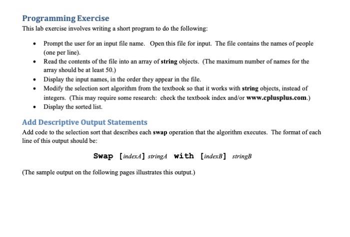 Solved Programming Exercise This lab exercise involves | Chegg.com